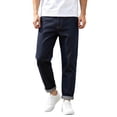Ceisia Men's Dark Wash Slim Straight Jeans with Rolled Hem Dark Blue XL ...