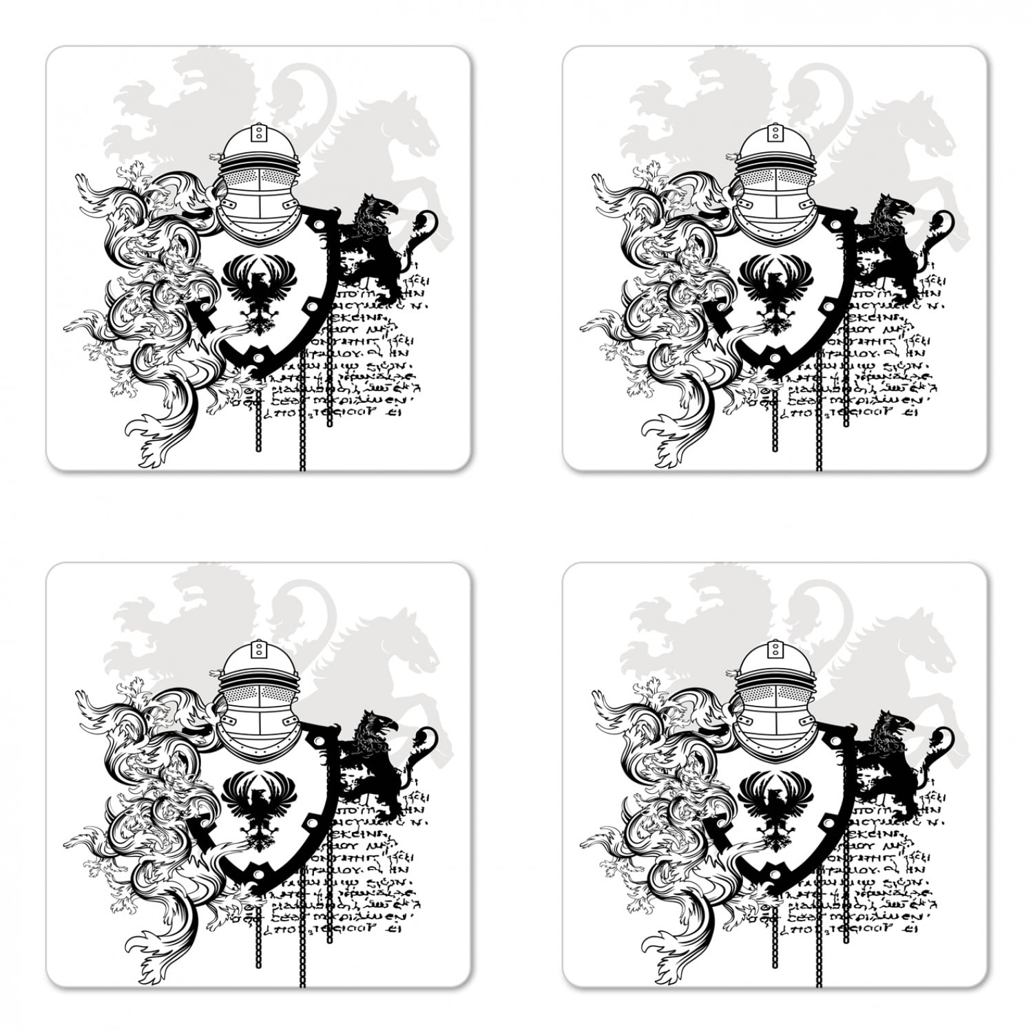 Medieval Coaster Set of 4, Heraldic Gear Coat of Medieval Knight with ...
