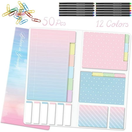 Divider Sticky Notes Set with 12 Colors Journal Planner Pens and 50 PCS ...