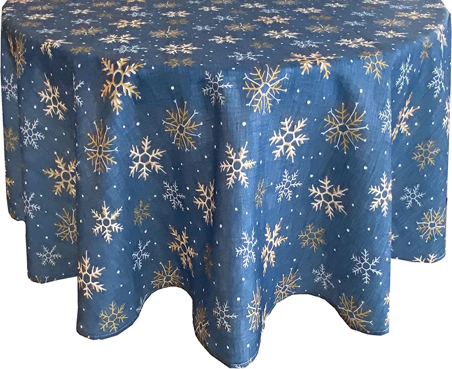 Lintex Blue Farmhouse Snowflake Fabric Christmas Tablecloth - Blue ...