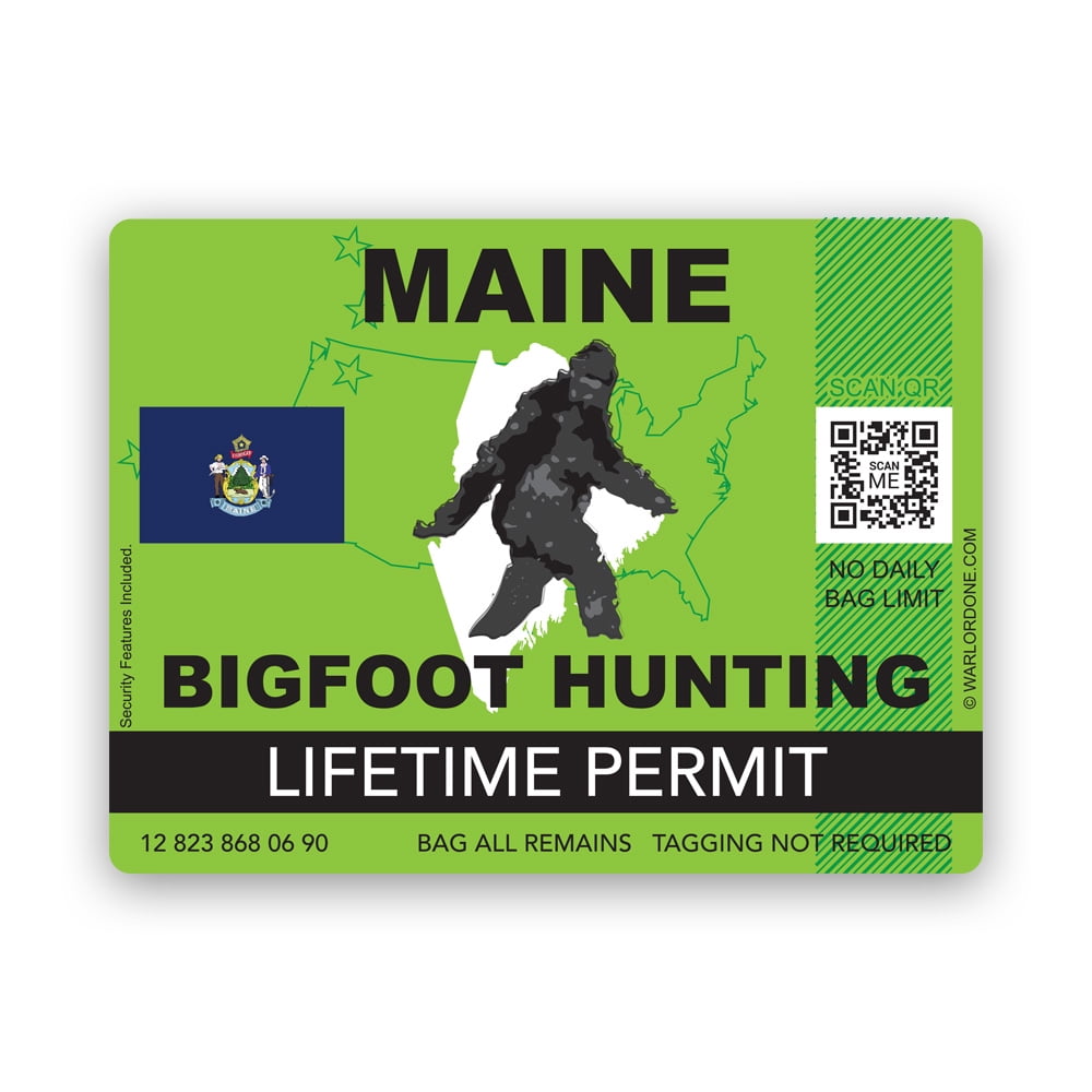 Maine Bigfoot Hunting Permit Sticker Decal - Self Adhesive Vinyl ...