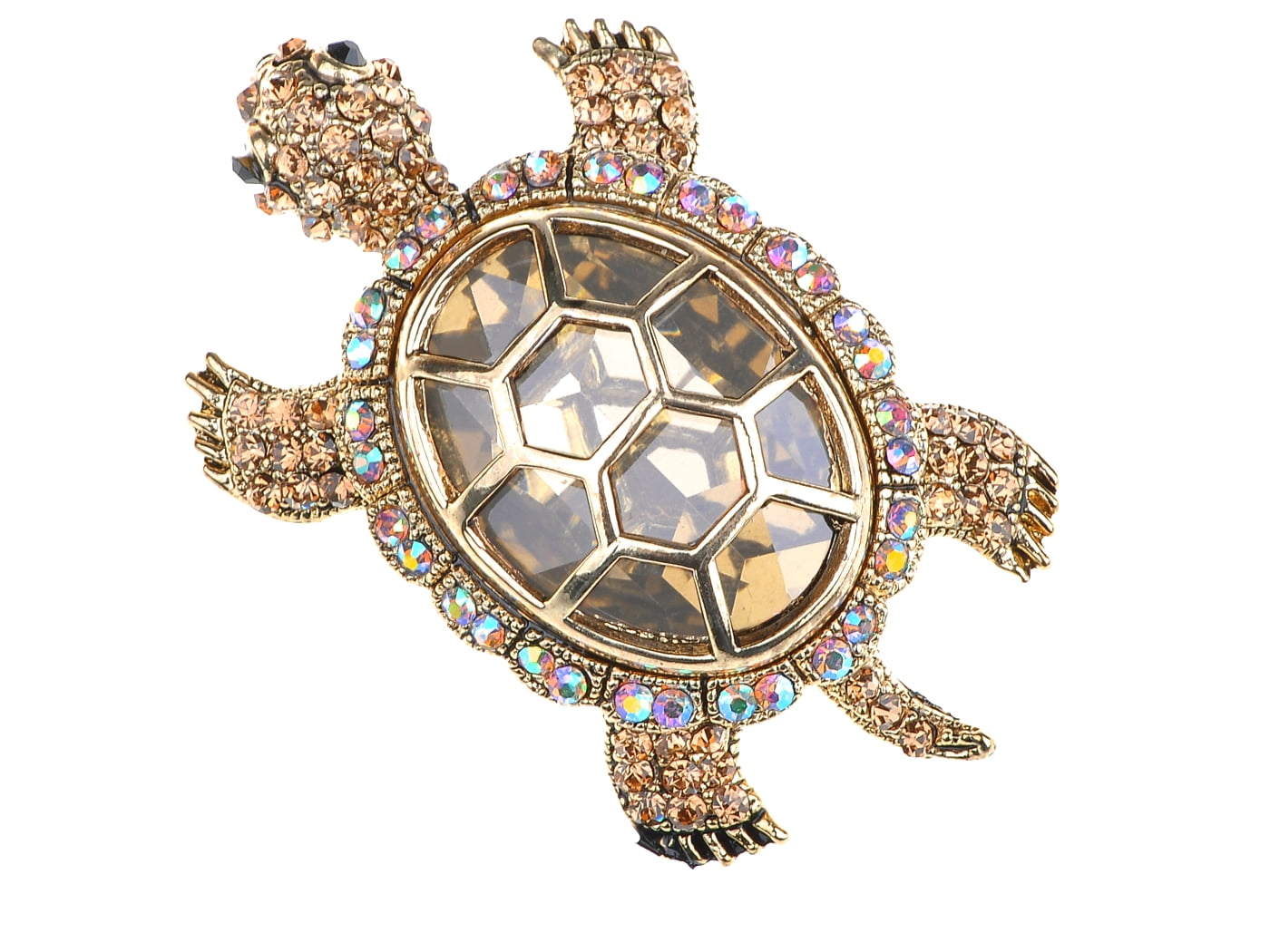 Alilang Golden Tone Light Brown Iridescent Colored Rhinestones Turtle ...