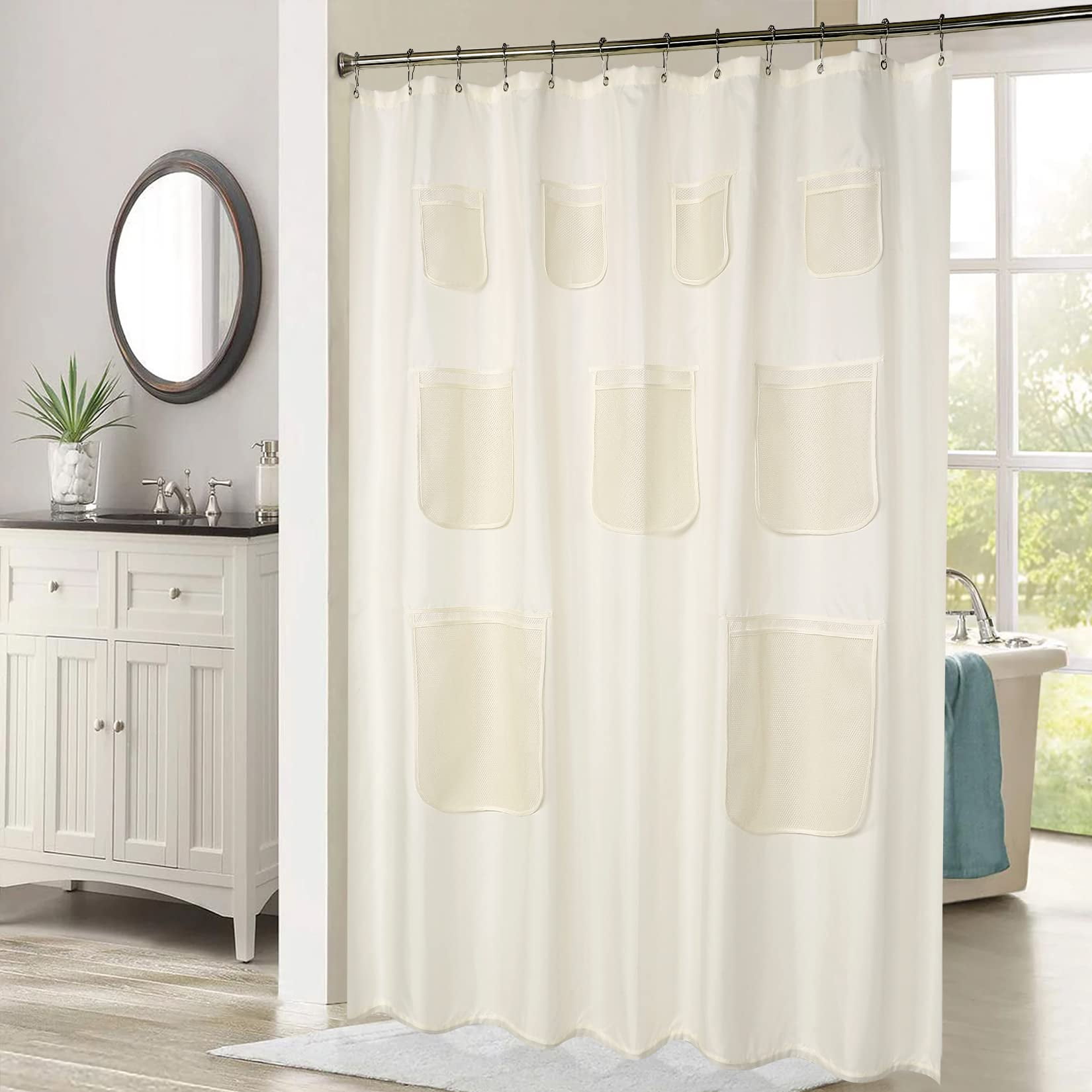 Mesh Pockets Shower Curtains