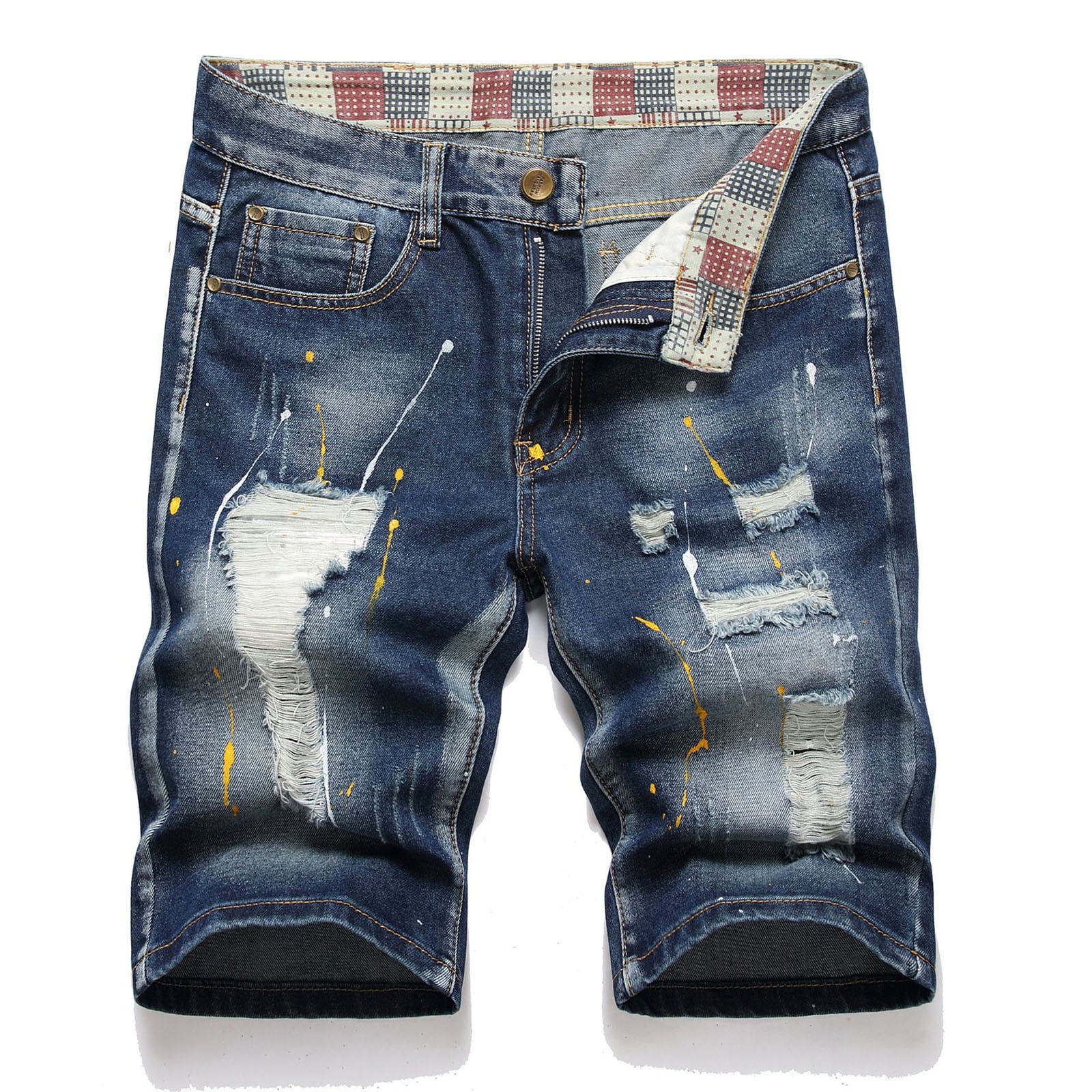 JNGSA Men's Ripped Denim Shorts & Jeans Micro Inelastic Shorts Zipper ...