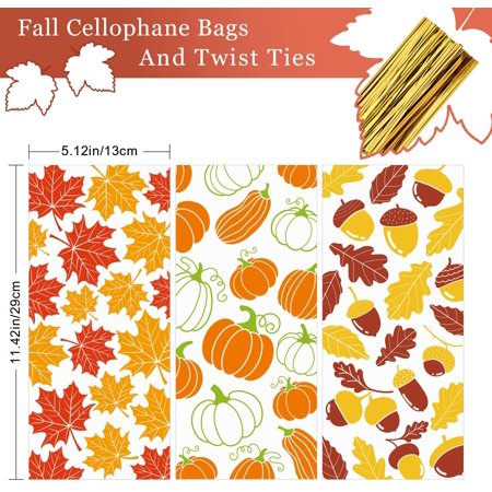 150 Pcs Fall Cellophane Bags Maple Leaves Cello Bag 3 Styles Goodie ...