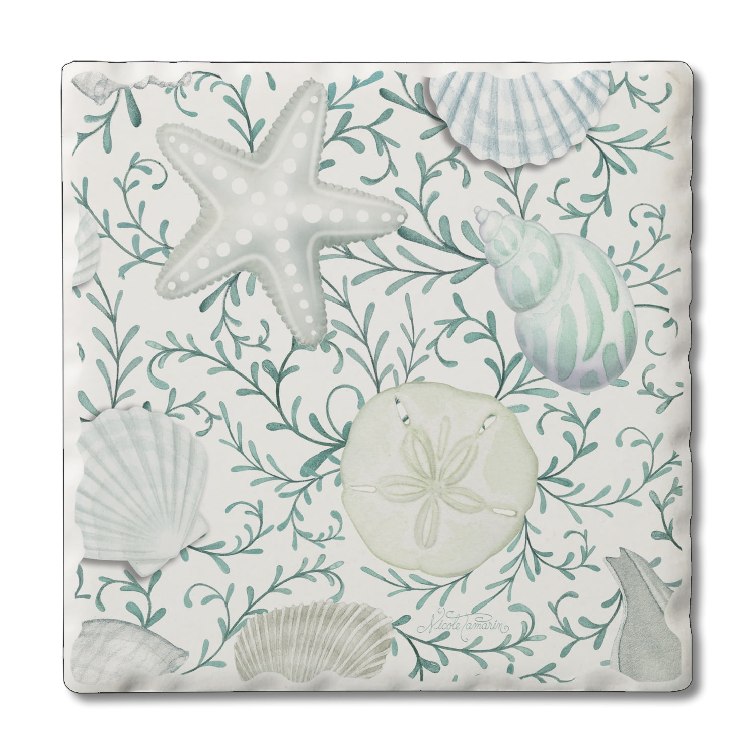 CounterArt "Beach Therapy Shells" 1 Single Absorbent Tumbled Tile ...
