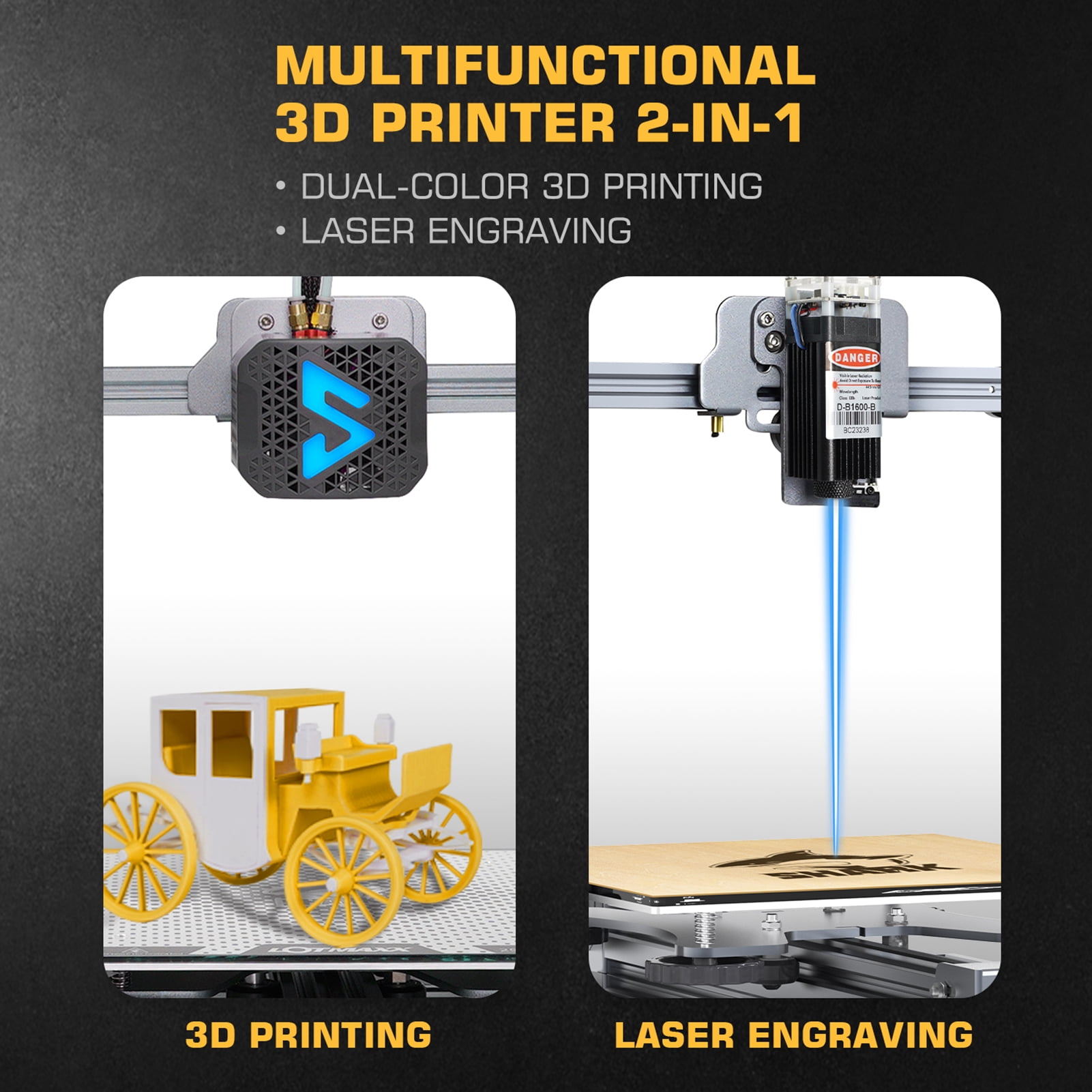 Buy LOTMAXX Shark V3 3D Printer, 2 in 1 All Metal FDM 3D Printing ...