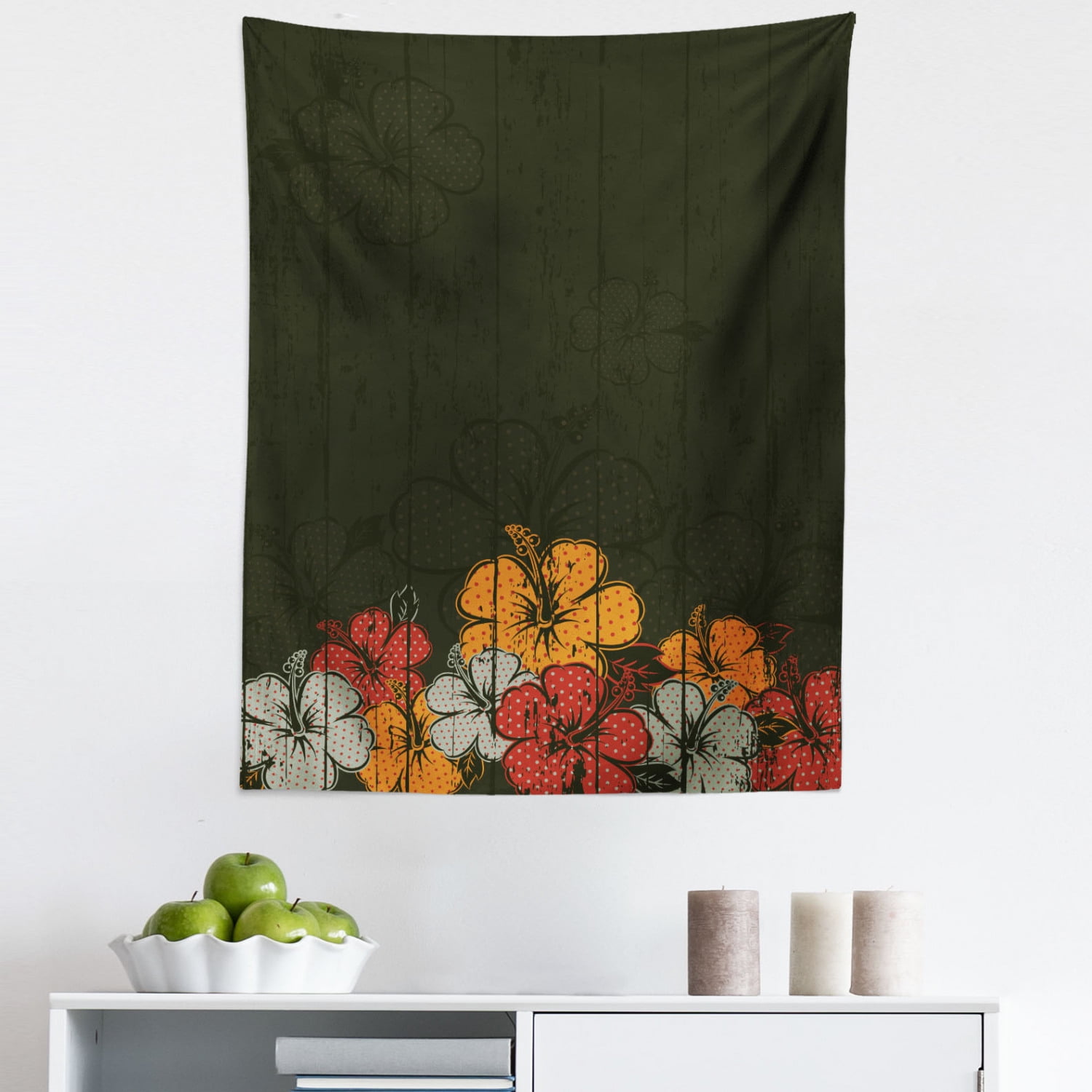 Floral Tapestry, Abstract Wooden Backdrop with Hawaiian Romantic ...