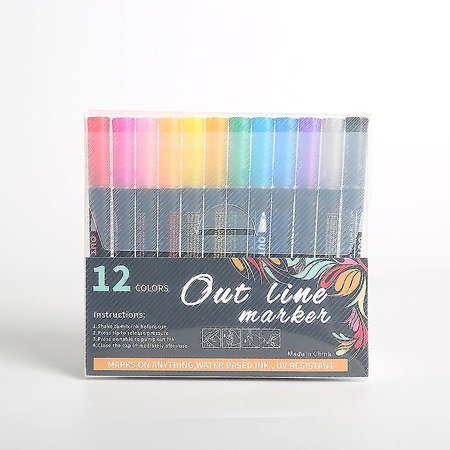 12 Colors Outline Metallic Markers Pens, Double Line Pen, Magic Glitter ...