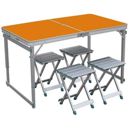Picnic Tables Folding Table with 4 Stools Multi-Person Outdoor Leisure Dining Table Portable ...