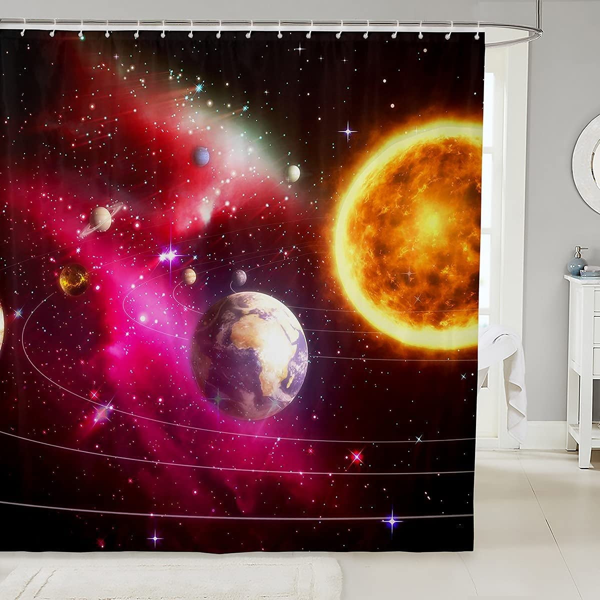 Solar System Shower Curtain Kids Universe Planets Bathroom Shower ...