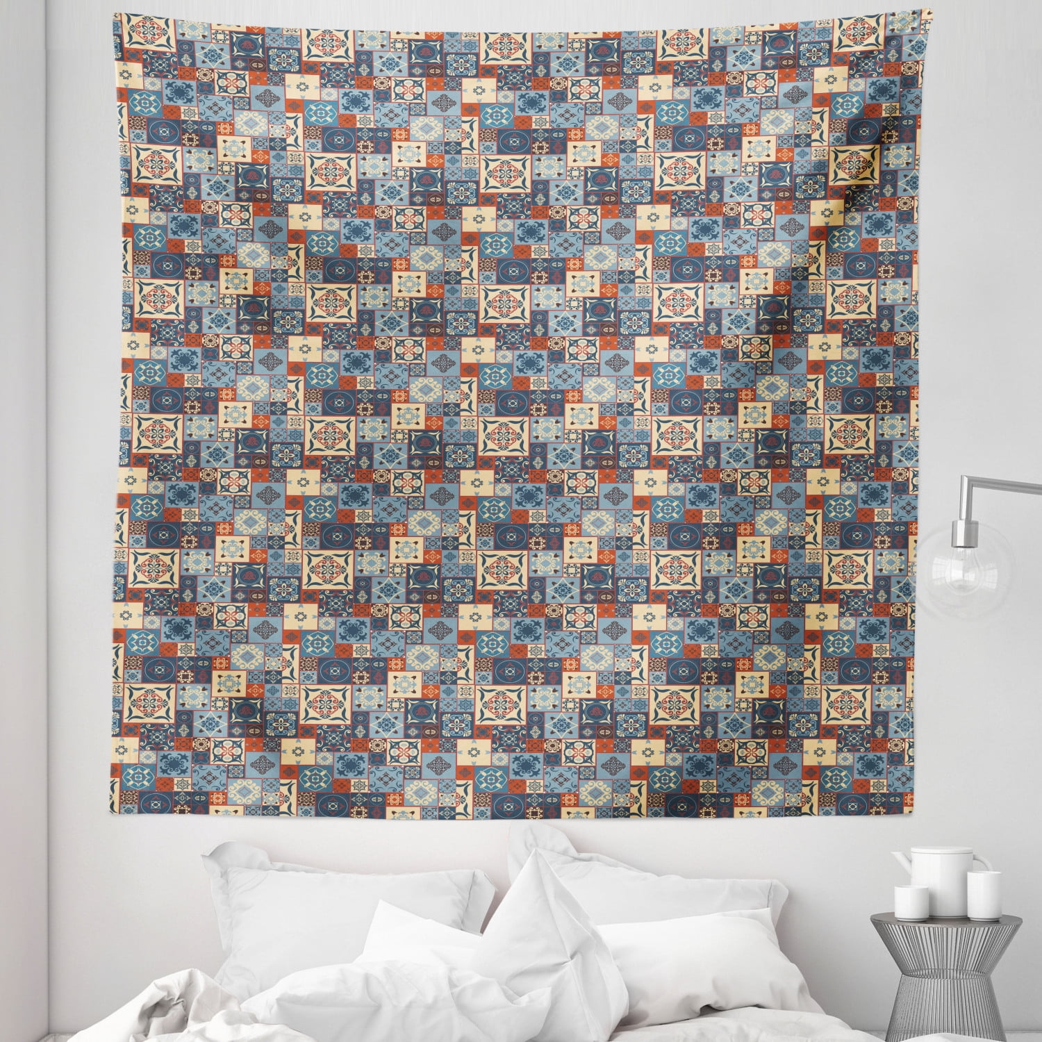 Moroccan Tapestry, Grid Style Square Pattern Ornamental Oriental ...