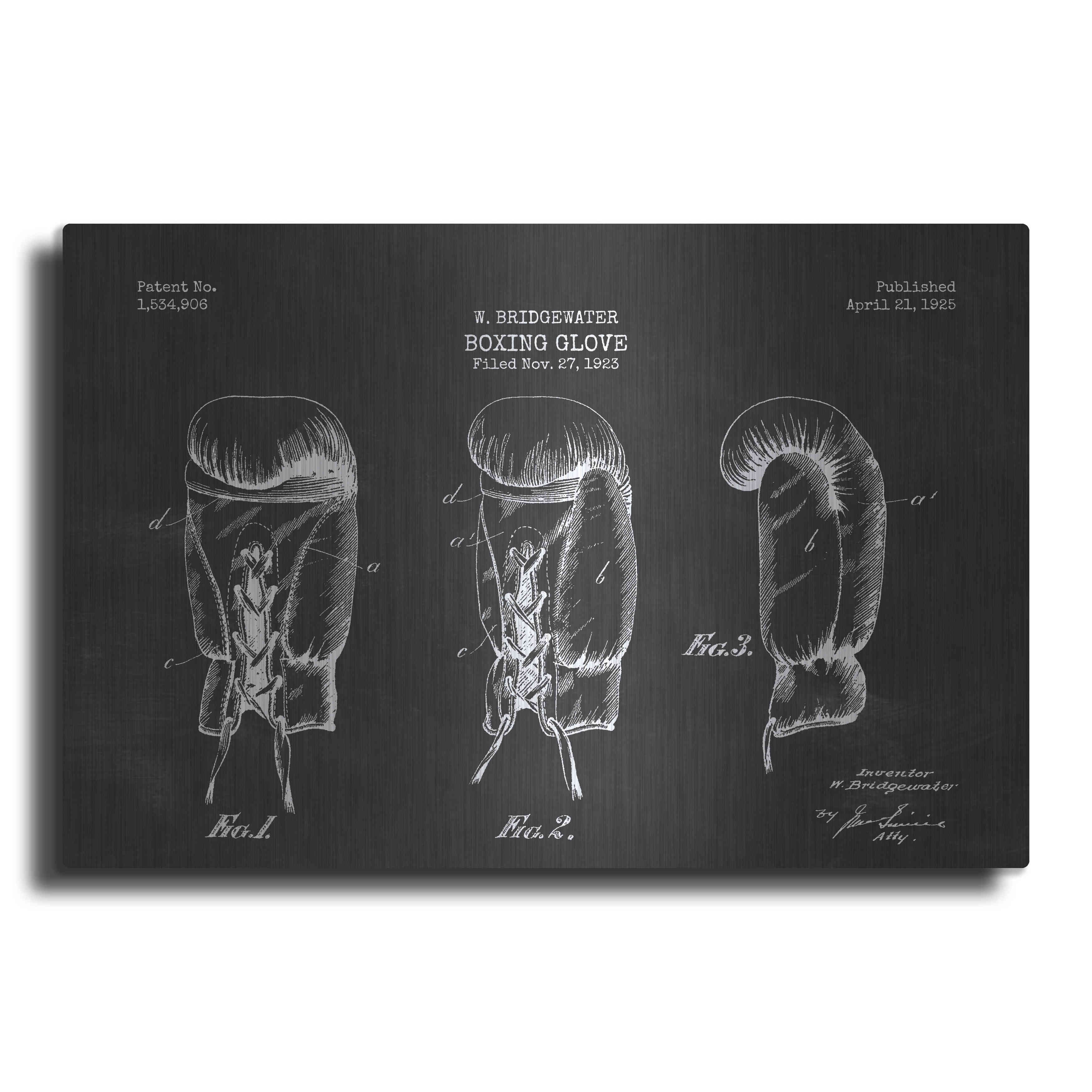 Luxe Metal Art 'Boxing Glove, 1925 Blueprint Chalkboard Patent' Metal ...