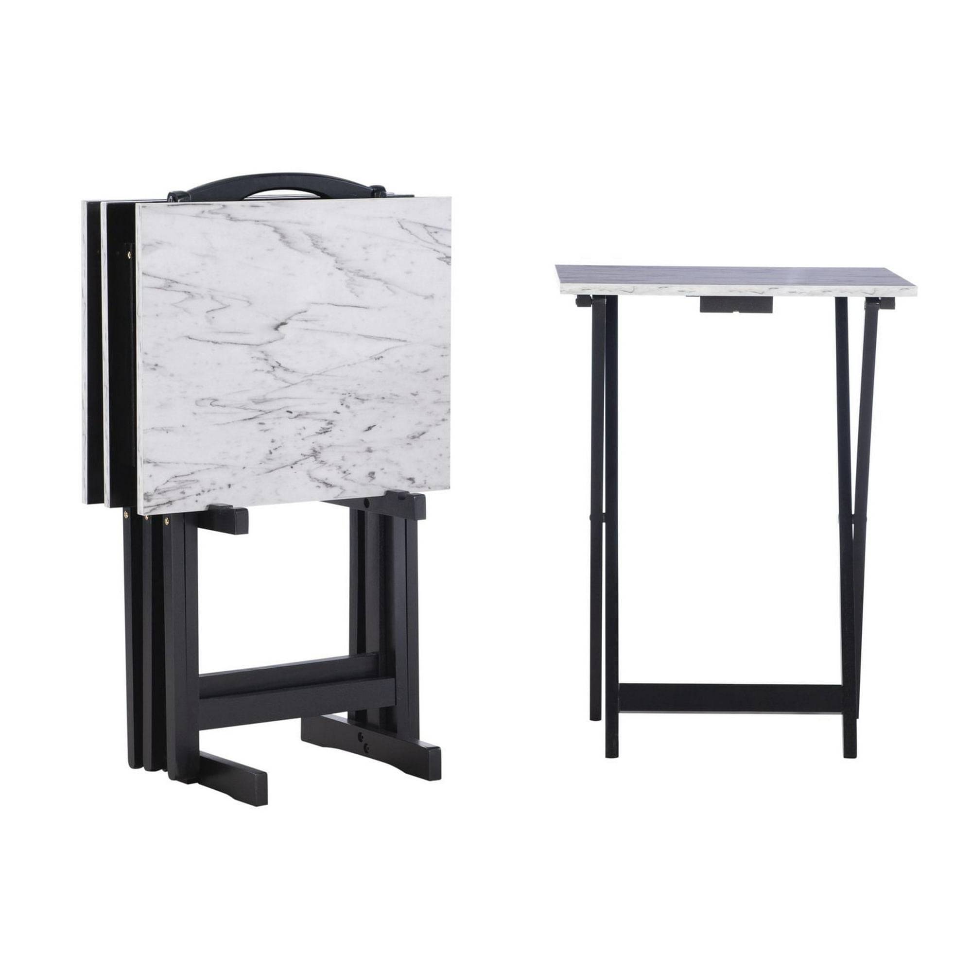 Click here for Linon Giles White Faux Marble Tray Table Set prices