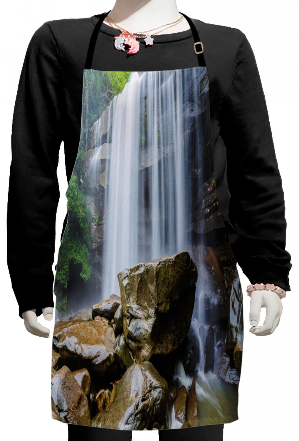 Waterfall Kids Apron, Waterfalls Surrounded by Rocks and Tropical ...