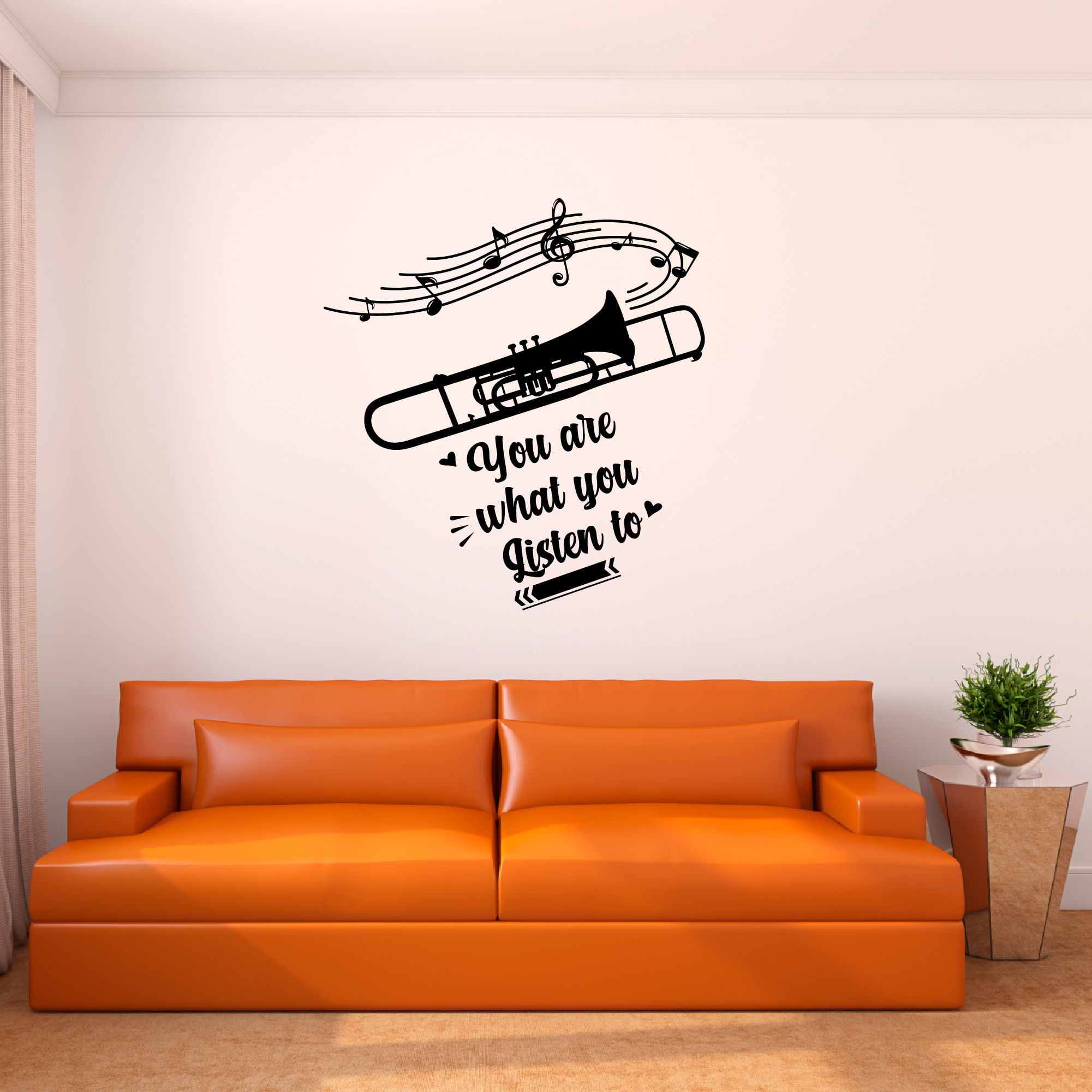 Music Wall Decal Rocking Trumpet Silhouette with Musical Notes Bedroom ...