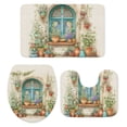 Countryside Bathroom Rugs Set Window View Potted Plants Watercolor ...