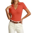 Short Sleeve Work Shirts for Women 2026 Summer V Neck Ribbed Slim ...