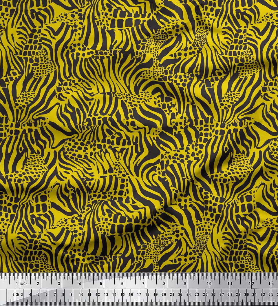 Soimoi Yellow Rayon Fabric Leopard & Wild Animal Skin Print Fabric by ...