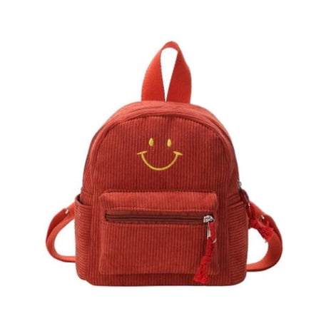 Women Mini High Quality Corduroy Backpack Cute Smiley Face School Book ...