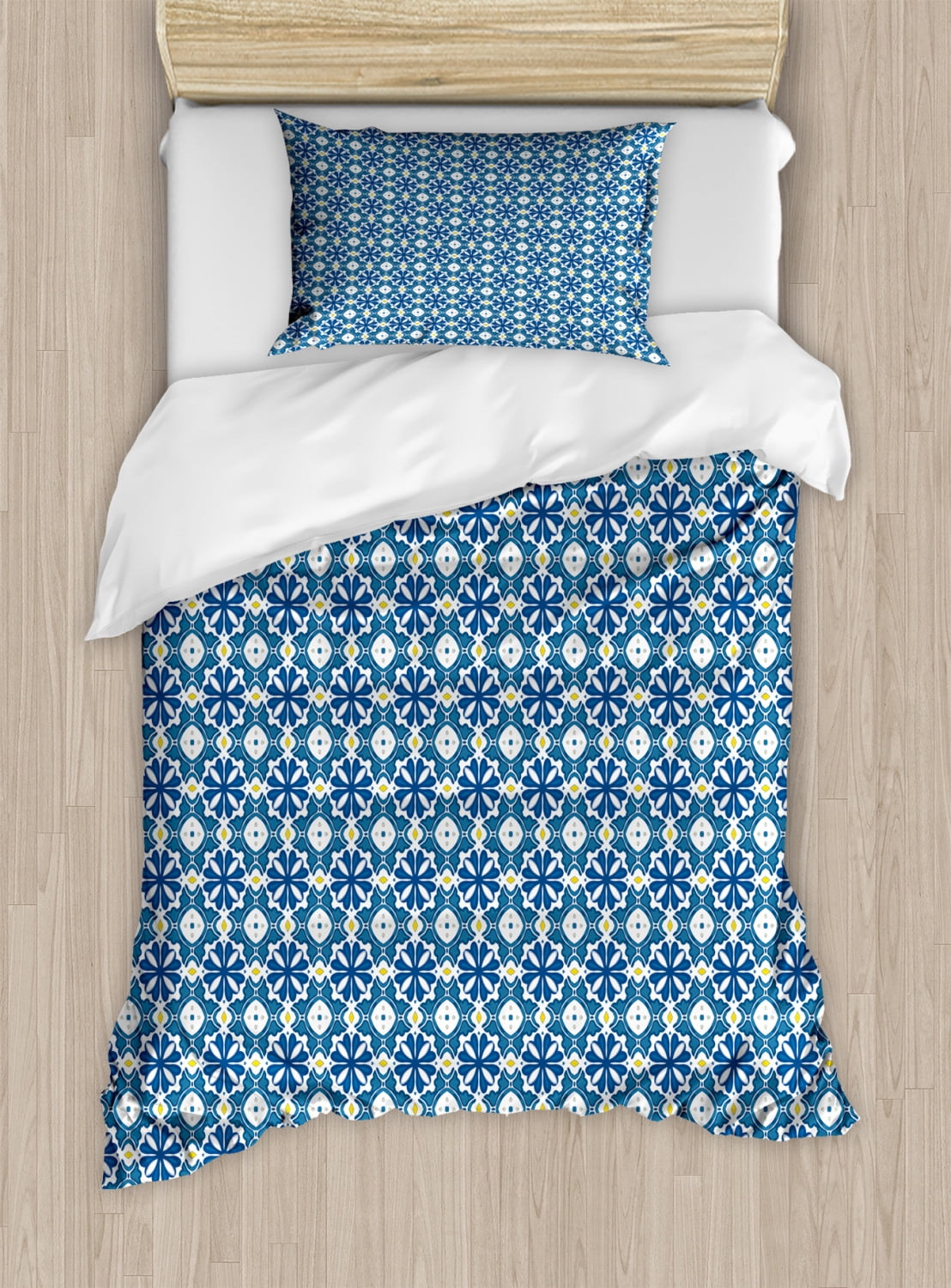Yellow and Blue Twin Size Duvet Cover Set, Portuguese Azulejo Tiles ...