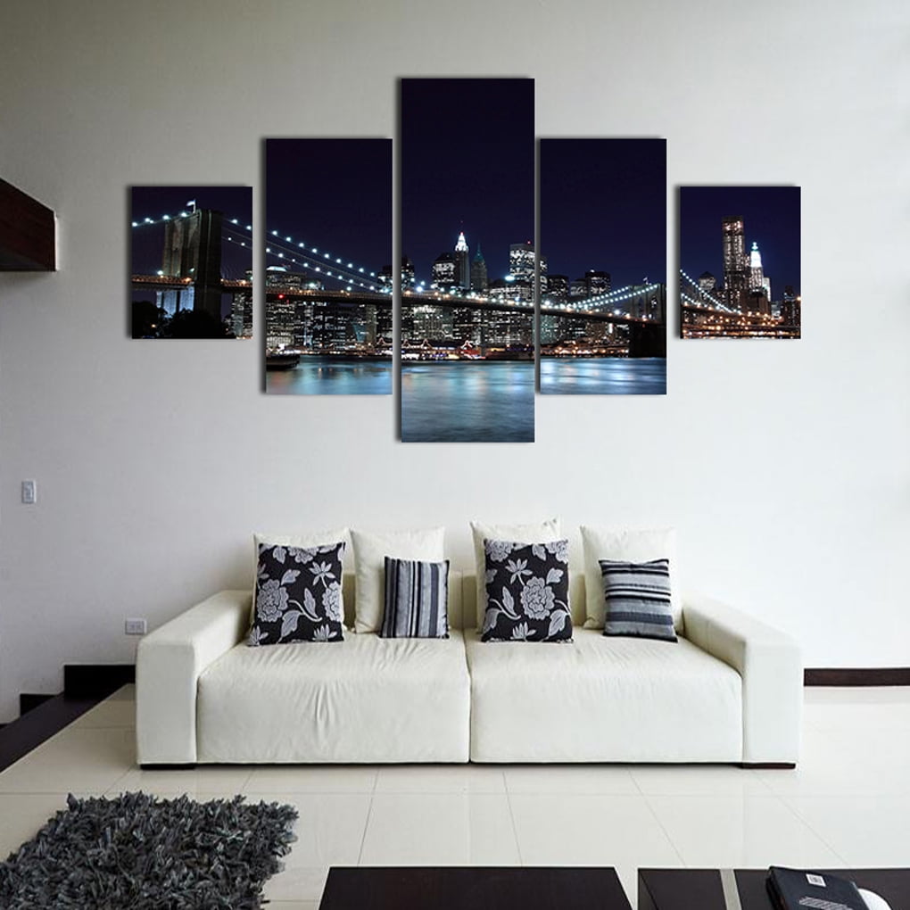Click here for Pitrice 5 Panels Bridge Night View Oil Painting Wa... prices