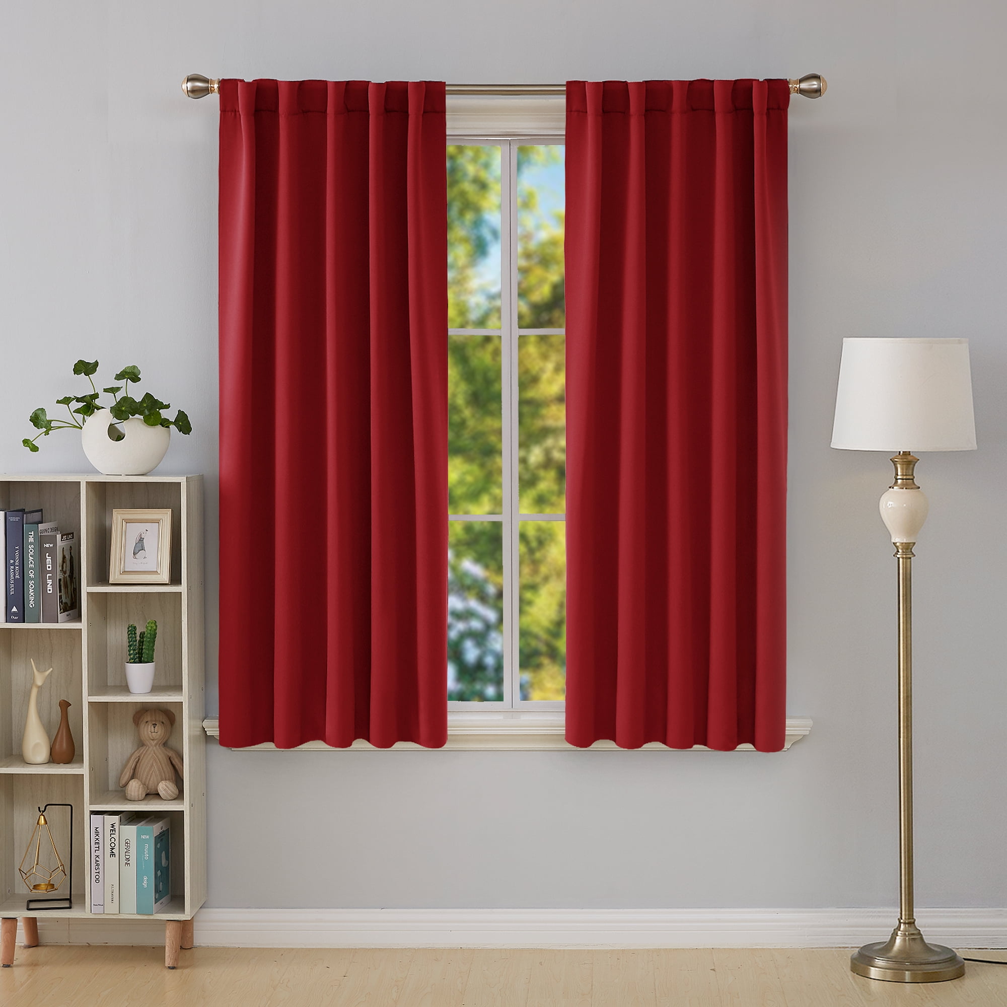 Deconovo True Red Blackout Curtains for Kitchen Back Tab and Rod Pocket ...