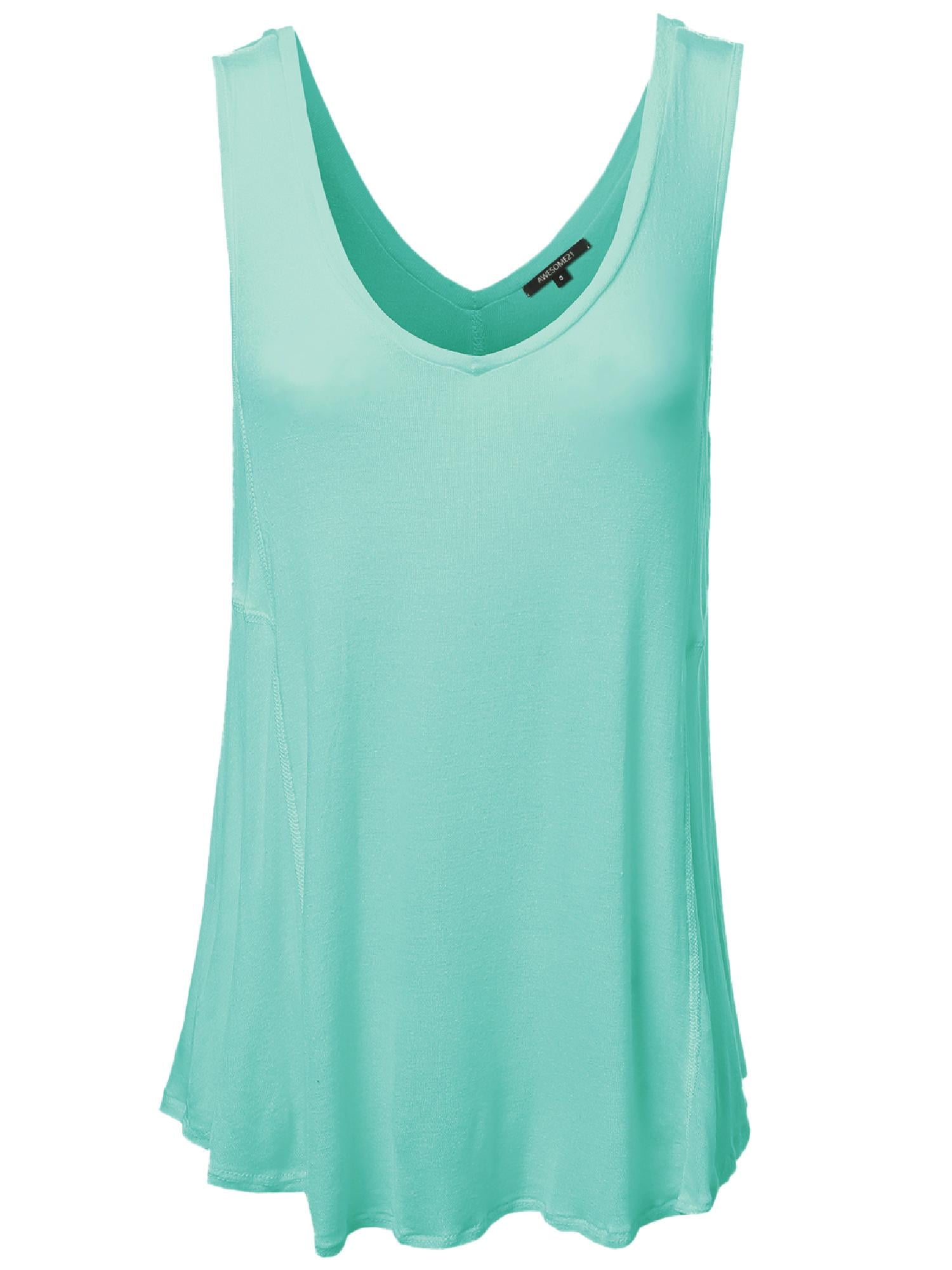 FashionOutfit Women's Basic Solid Sleeveless V-Neck Plus Size Flowy ...