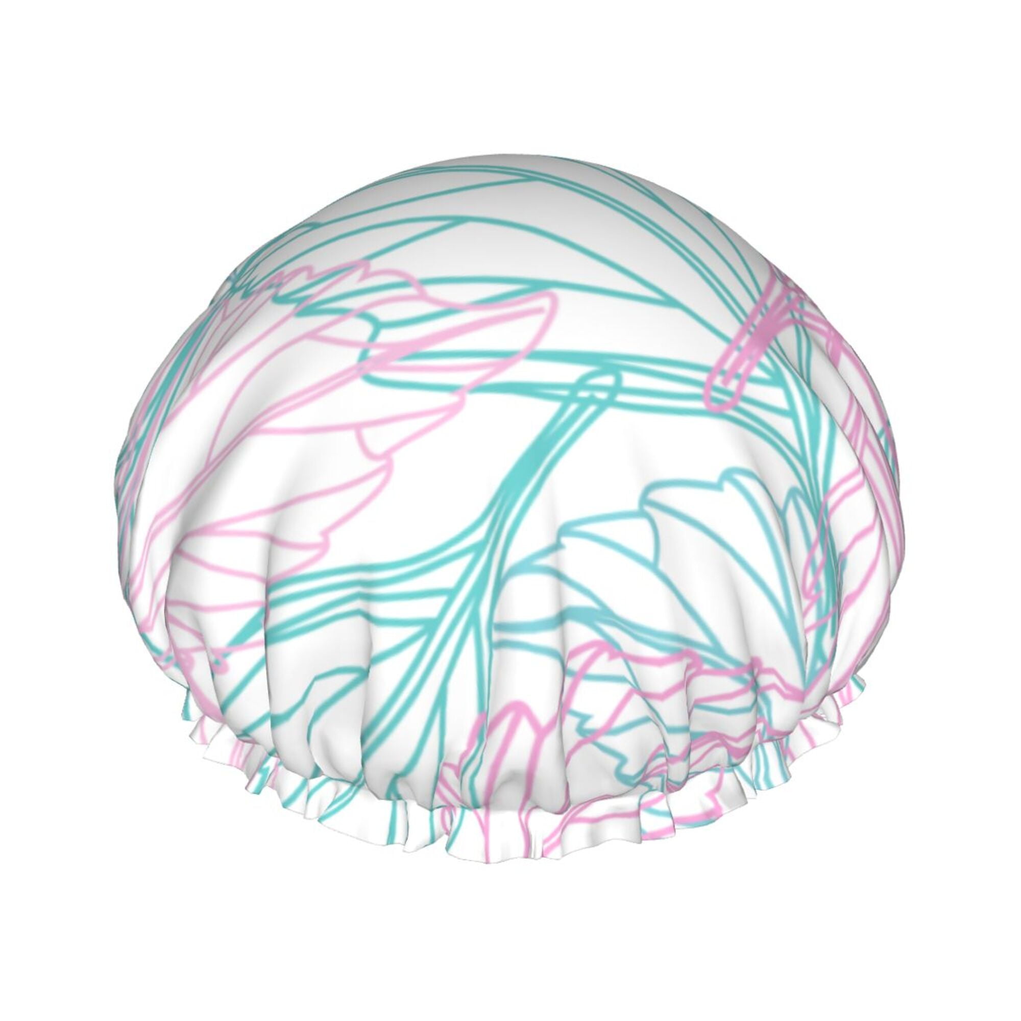 YFYANG Women's Double Waterproof Shower Cap, Line Art Leaf Reusable ...