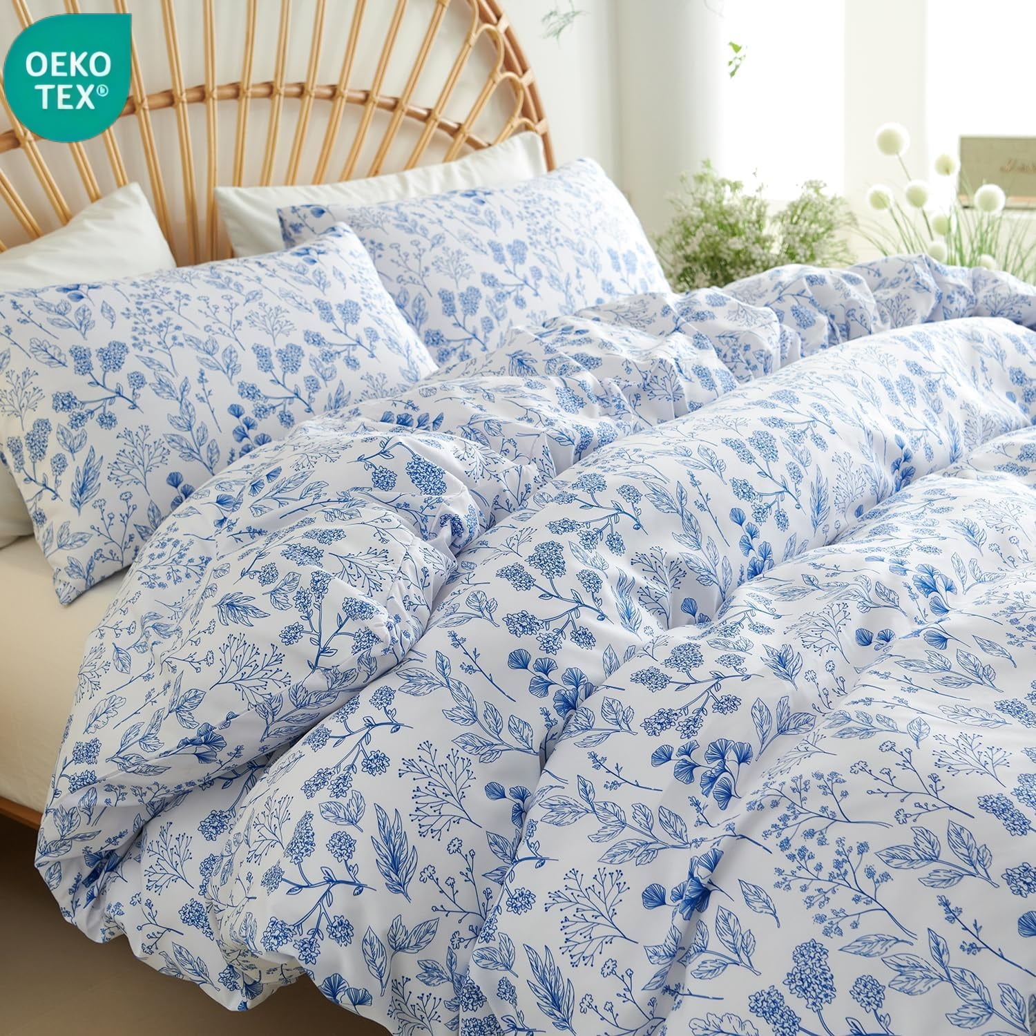 JOLUSERE Duvet Cover Queen Size,3 Pieces Botanical Floral Leaf Soft ...