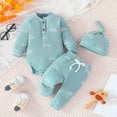 Newborn Long Sleeve Cartoon Prints Romper Solid Colour Pants Hat Set Blue,3-6M - Walmart.com