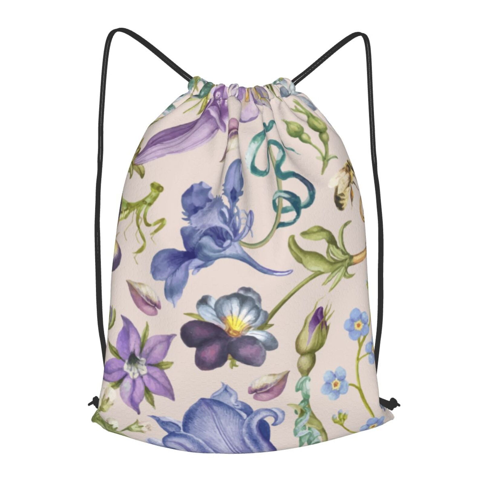XMXT Waterproof Gym Bag, Purple Floral Butterfly Decoration Drawstring ...