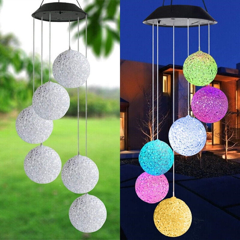 Solar Wind Chimes Lights LED Balls Color Changing Hanging Lamp Garden ...