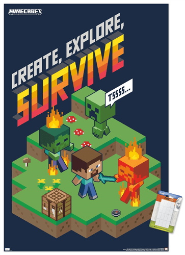 Minecraft - Create, Explore, Survive 2 Wall Poster, 22.375" x 34 ...