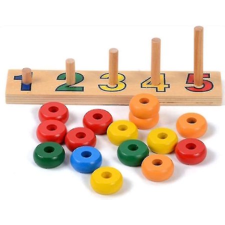 wooden Toy Montessori Counting Disks Stacking Sorting Board Building ...