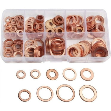 Mosiee Copper Washer Gasket Set Flat Ring Seal Assortment Kit with Box ...