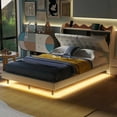 Full Size Bed Frame with LED Light Strips, Upholstered Platform Bed ...