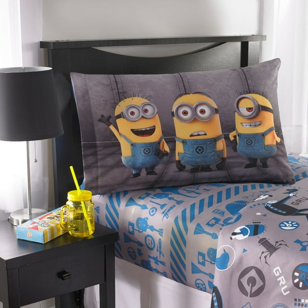 Despicable Me Minions Kids Gray and Blue Bed Sheet Set - Walmart.com ...