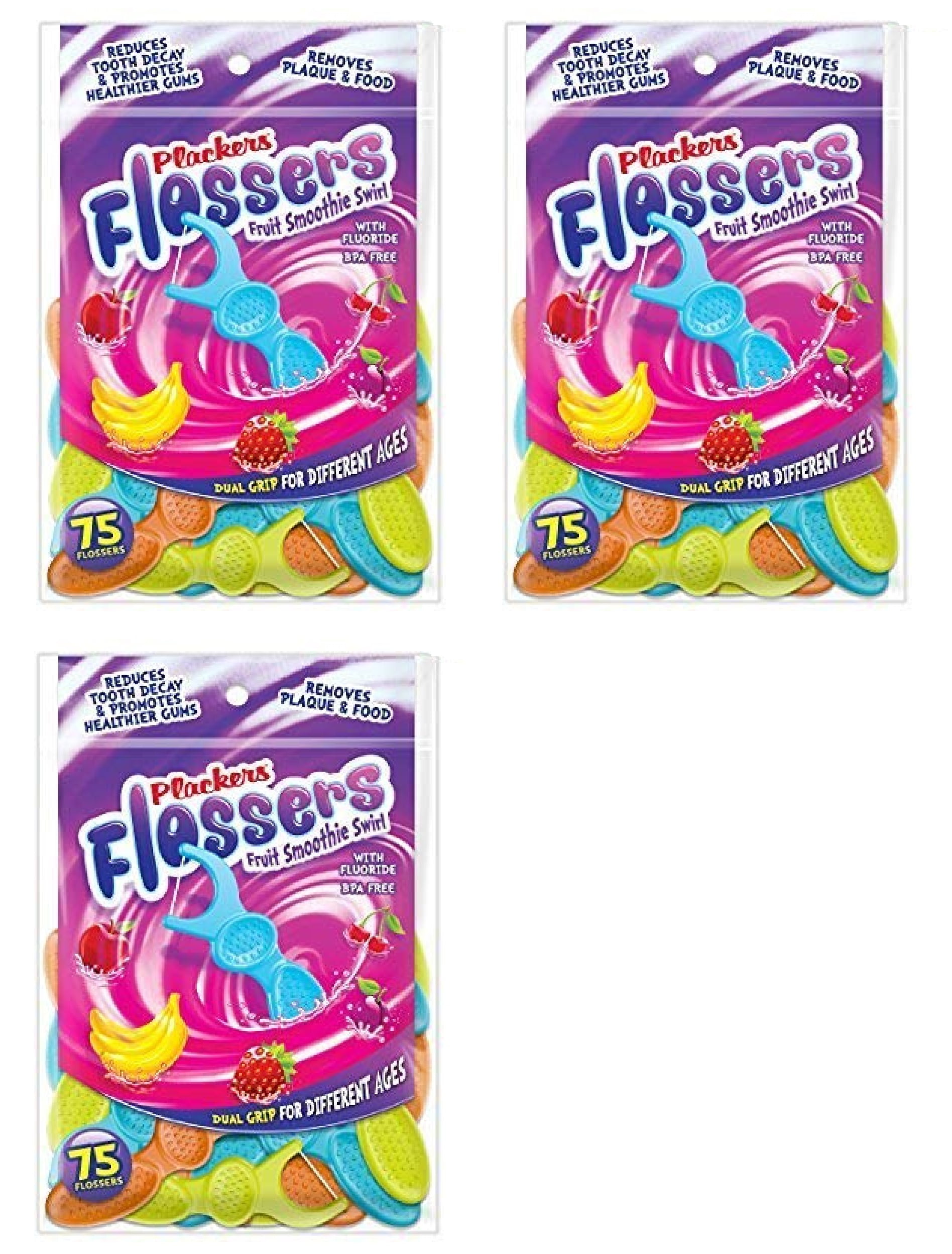 Plackers Kids Dual Gripz Dental Flossers with Fluoride, Fruit Smoothie ...