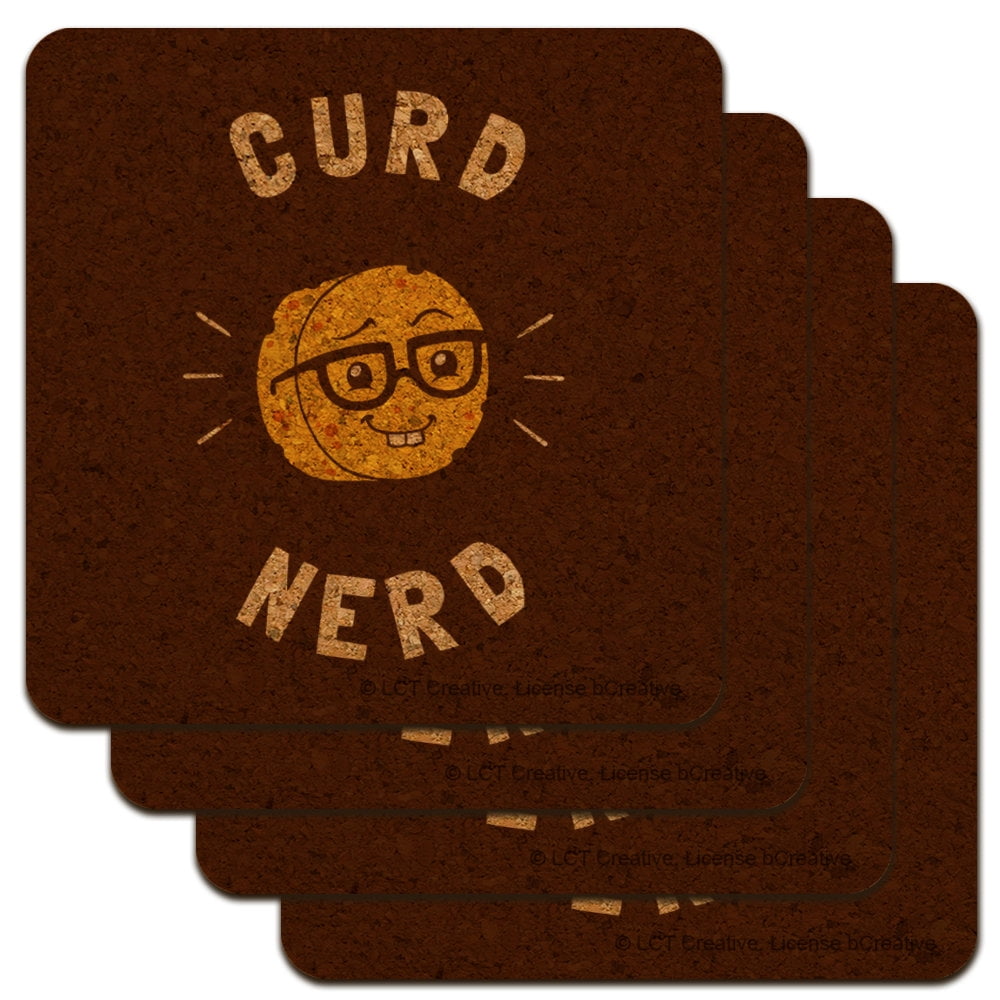 Curd Nerd Cheese Funny Humor Low Profile Novelty Cork Coaster Set ...