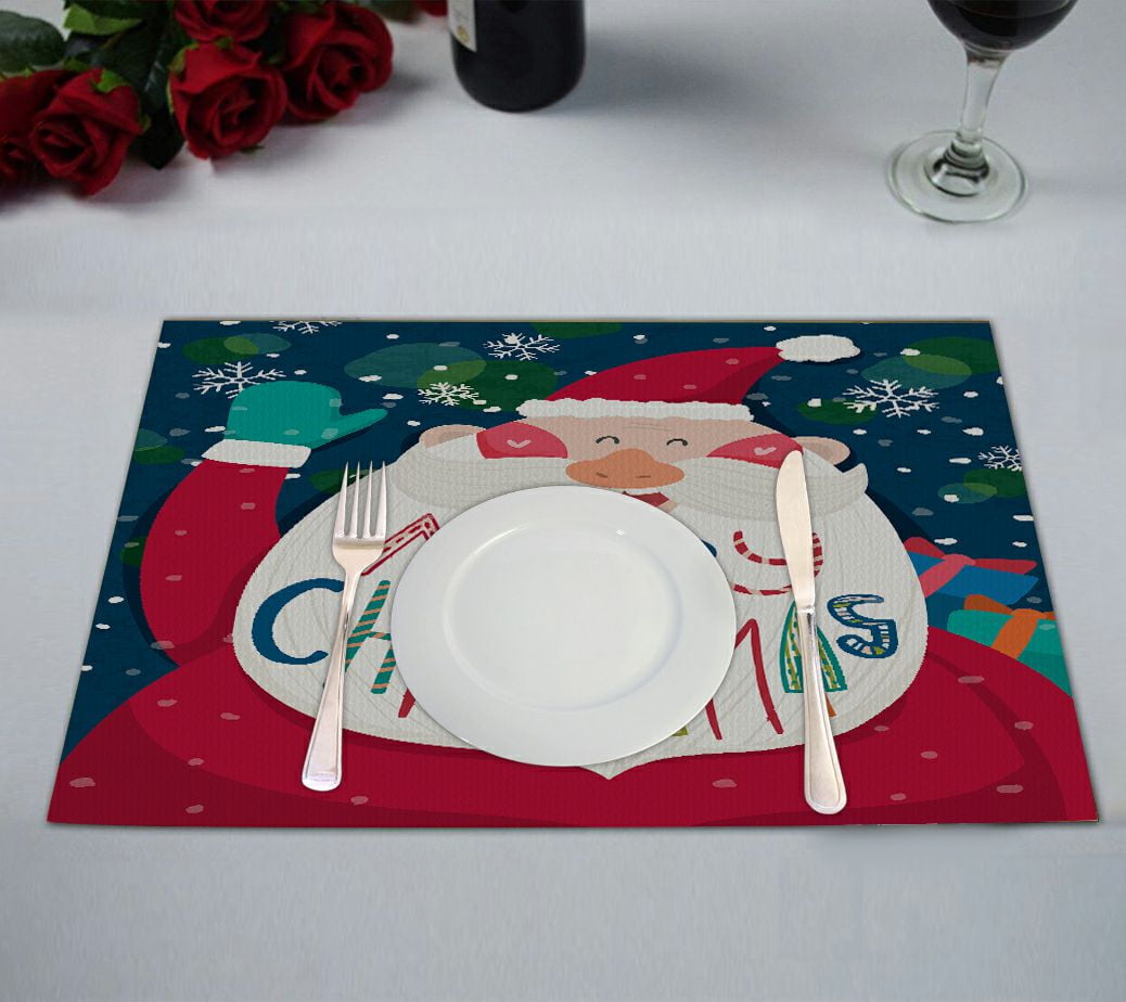 ZKGK Merry Christmas Santa Claus Placemat Table Mat 12x18 inches,Set of ...