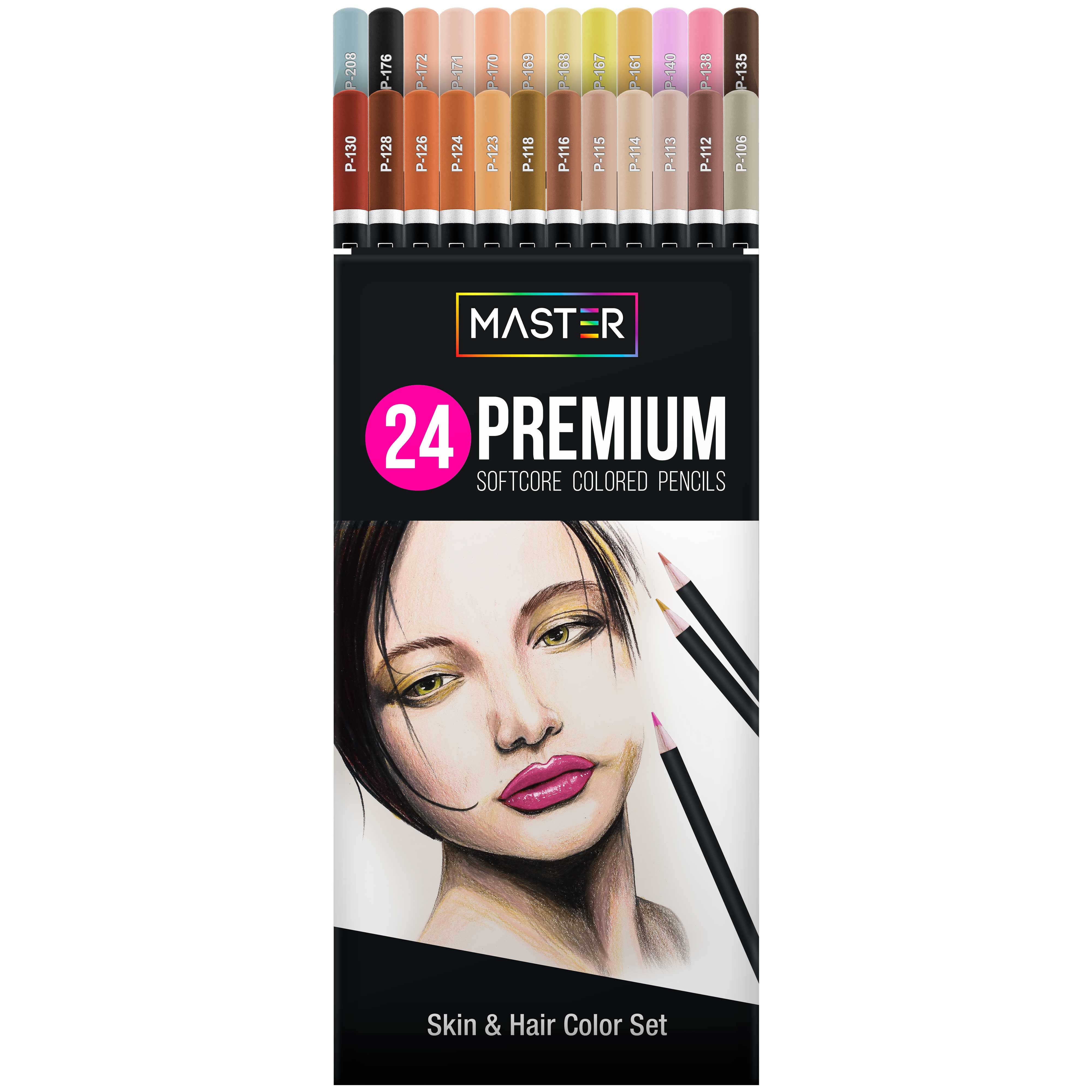 Master 24 Colored Pencil Skin, Hair Tone Set, Soft Core Vibrant Colors ...