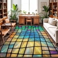 Abstract Colored Plaid Area Rug, Gradient Grid Gemstone Modern ...