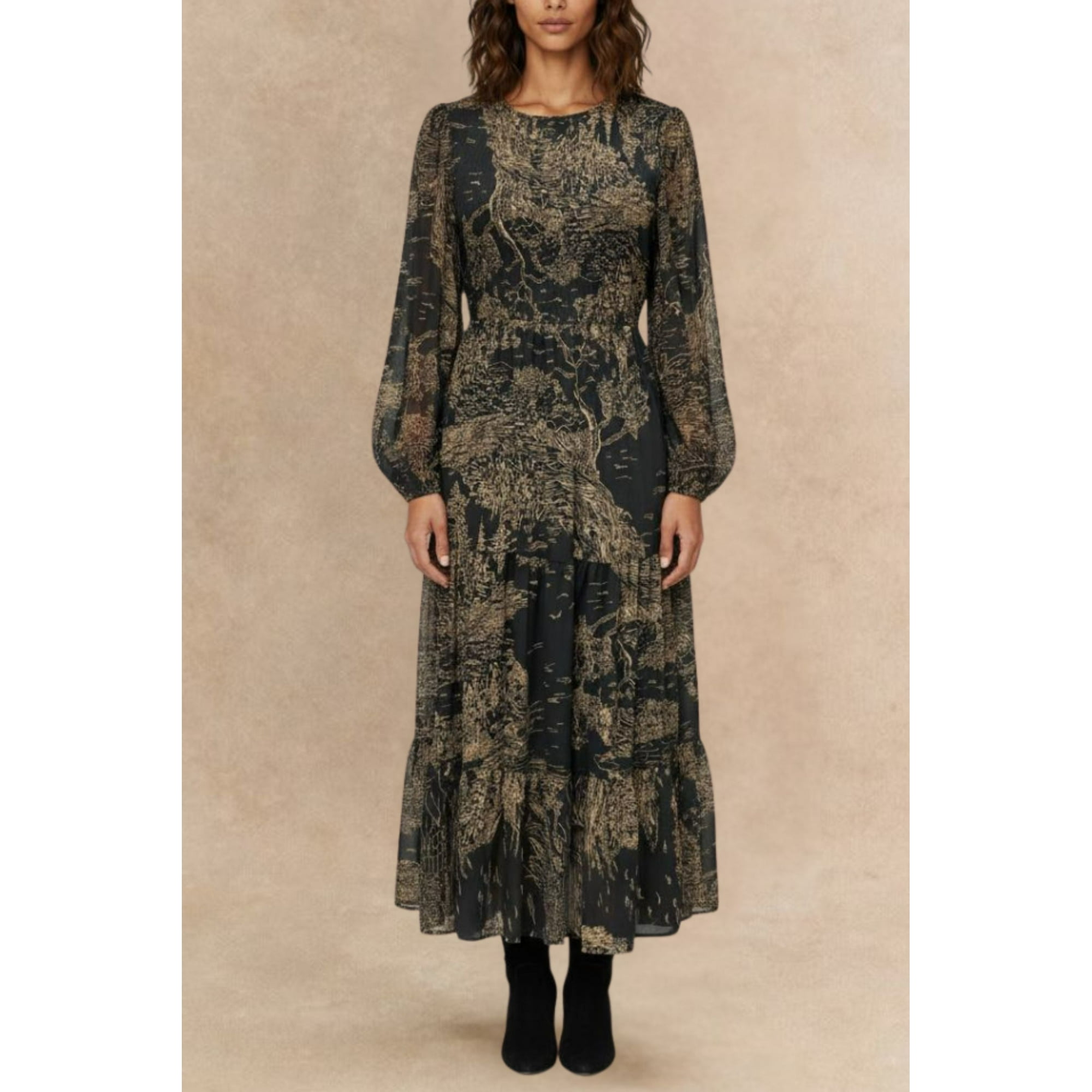 Click here for Elevenmtl Womens Black Maxi Dress Long Sleeve Prin... prices