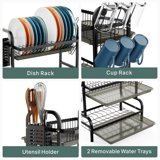 Dish Drying Rack, iSPECLE 2 Tier Dish Racks with Tray, Cup Utensil ...