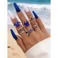 Blue 6-Piece Fashion Zinc Alloy Rhinestone & Butterfly Decor Ring Set ...