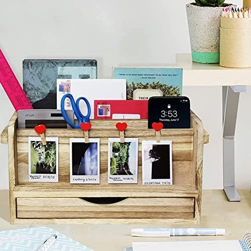 Wooden Rustic Desktop Organizer Office Mail Sorter with Clips, All ...