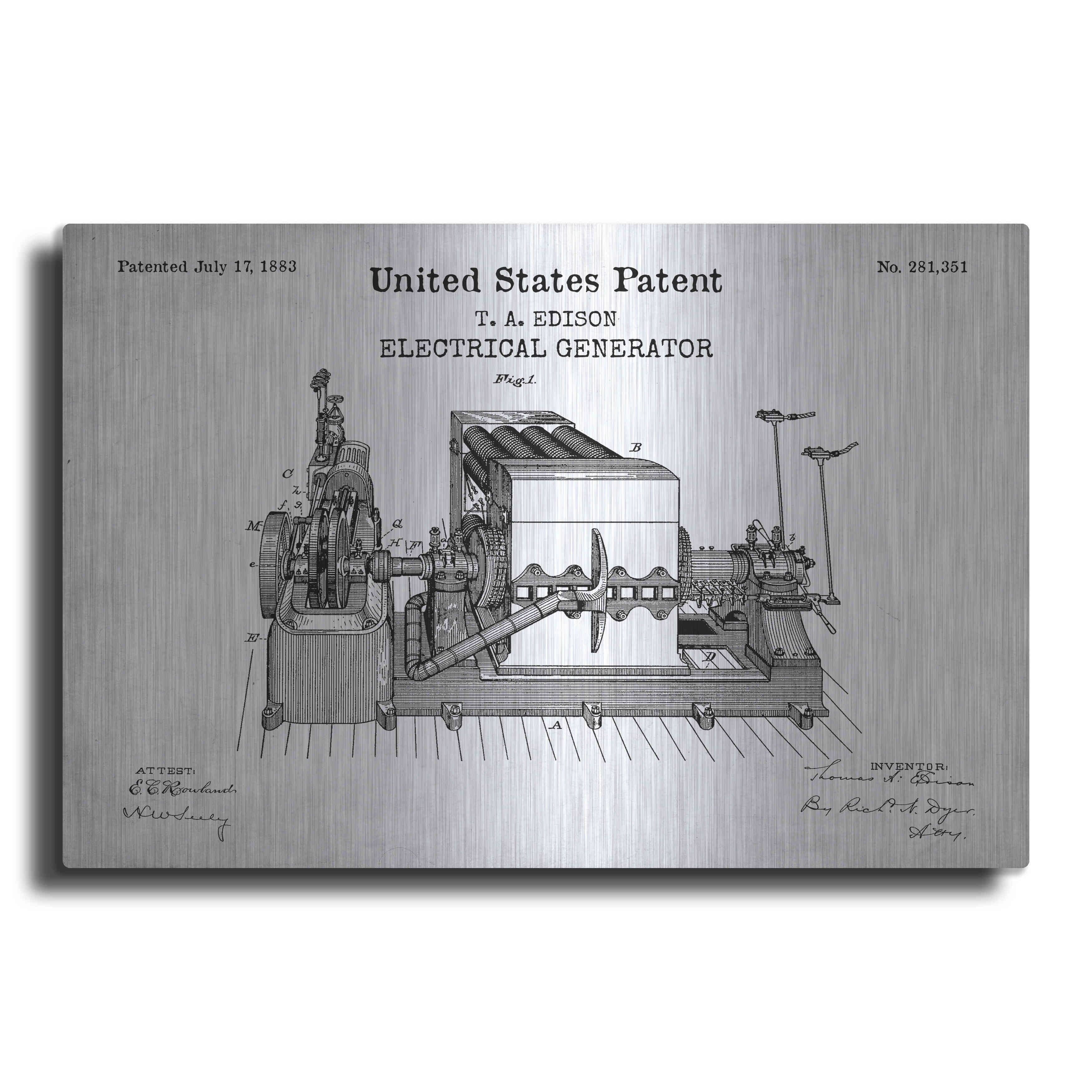 Luxe Metal Art 'Edison Electric Generator Blueprint Patent White ...