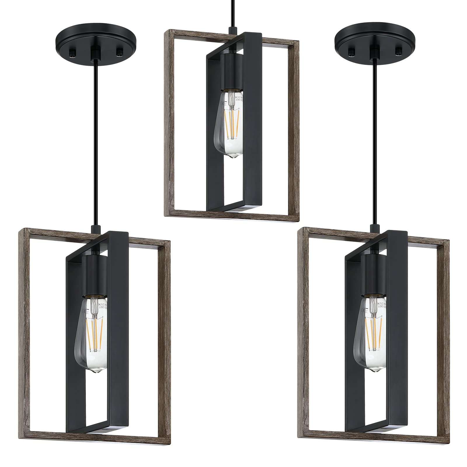 3 Pack 1-Light Adjustable Farmhouse Pendant Lighting for Kitchen Island ...
