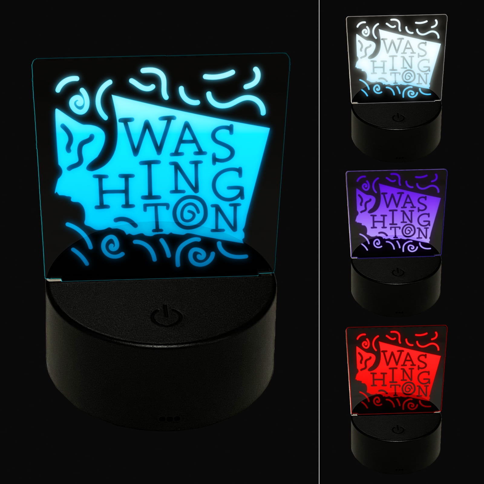 Washington State with Text Swirls LED Night Light Sign 3D Illusion Desk ...